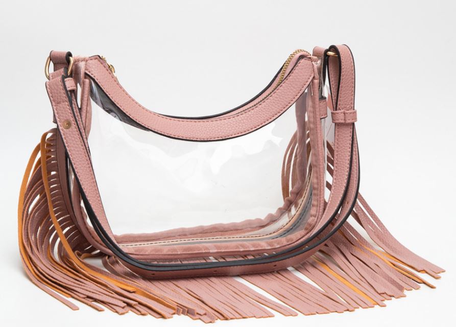 Faux Leather Fringe Transparent Crossbody Bag - Pink – Worth The Wait